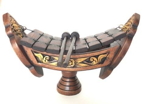 Thai Teak Wood Traditional Wooden Xylophone, 8 bar Notes 11 inch. Thai marimbas, Gold Brown.