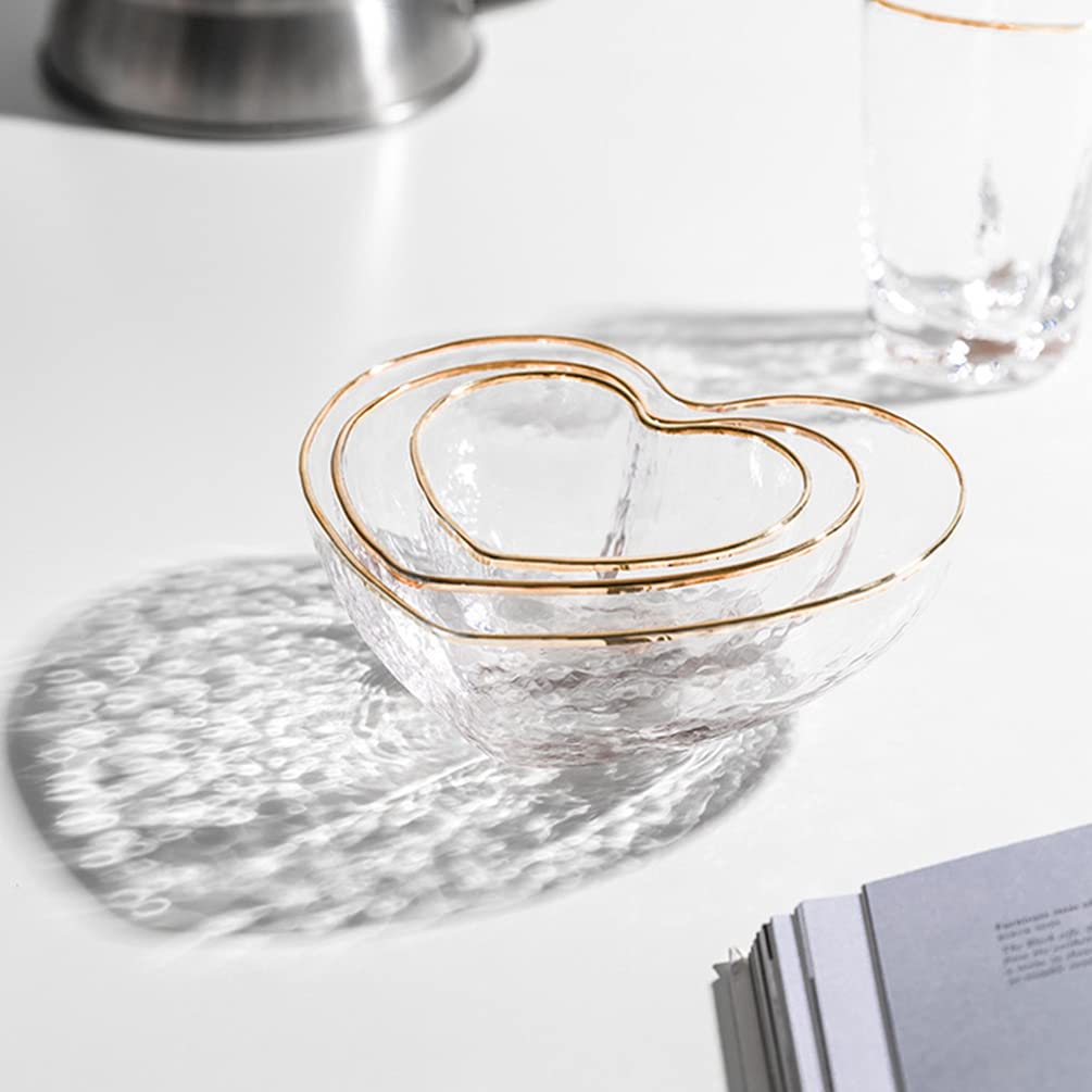 VOSAREA Glass Salad Bowl Heart- Shape Fruit Bowl Ice Cream Soup Bowl Candy Dishes Serving Bowl Plate Tableware for Desserts Pasta Dinner Snack Appetizer Popcorn