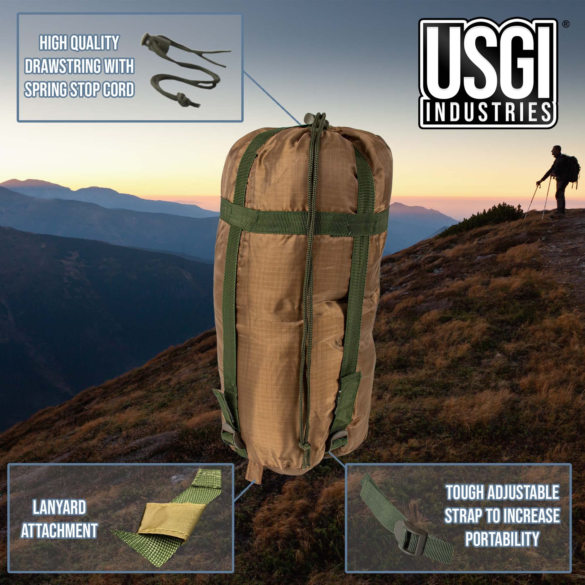USGI Industries Camp-Shield Adventure Blanket | Added Padding, Water Resistant, Lightweight and Warm | Perfect for Traveling, Festivals, Camping or Survival | includes Compression Sack (OD/Orange)