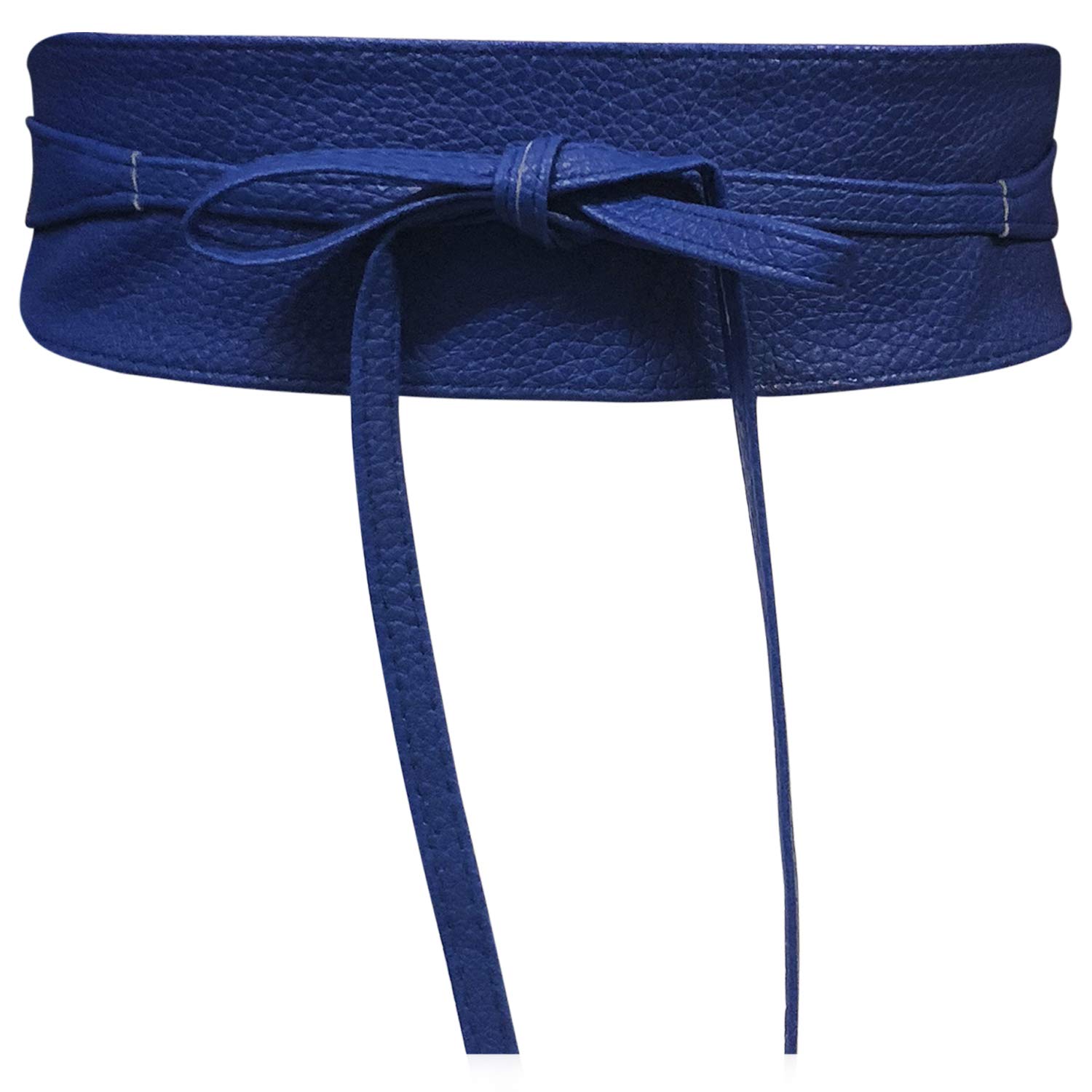 Women's Obi Belt Wide Lace Waist Band Faux Leather Cinch Tie up One Size Boho (Blue Leather)