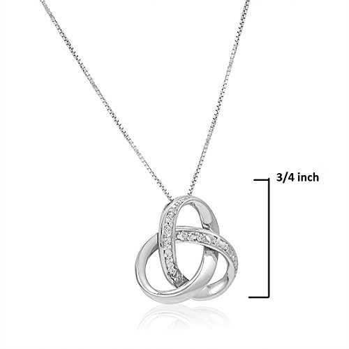 Sterling Silver REAL Diamond Love Knot Pendant Necklace for Women on an 18inch Sterling Silver Box Chain