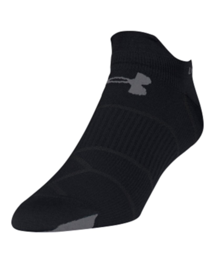 Under Armour Run Double Tab No Show Socks, Black/Graphite, Size 10-13/Large