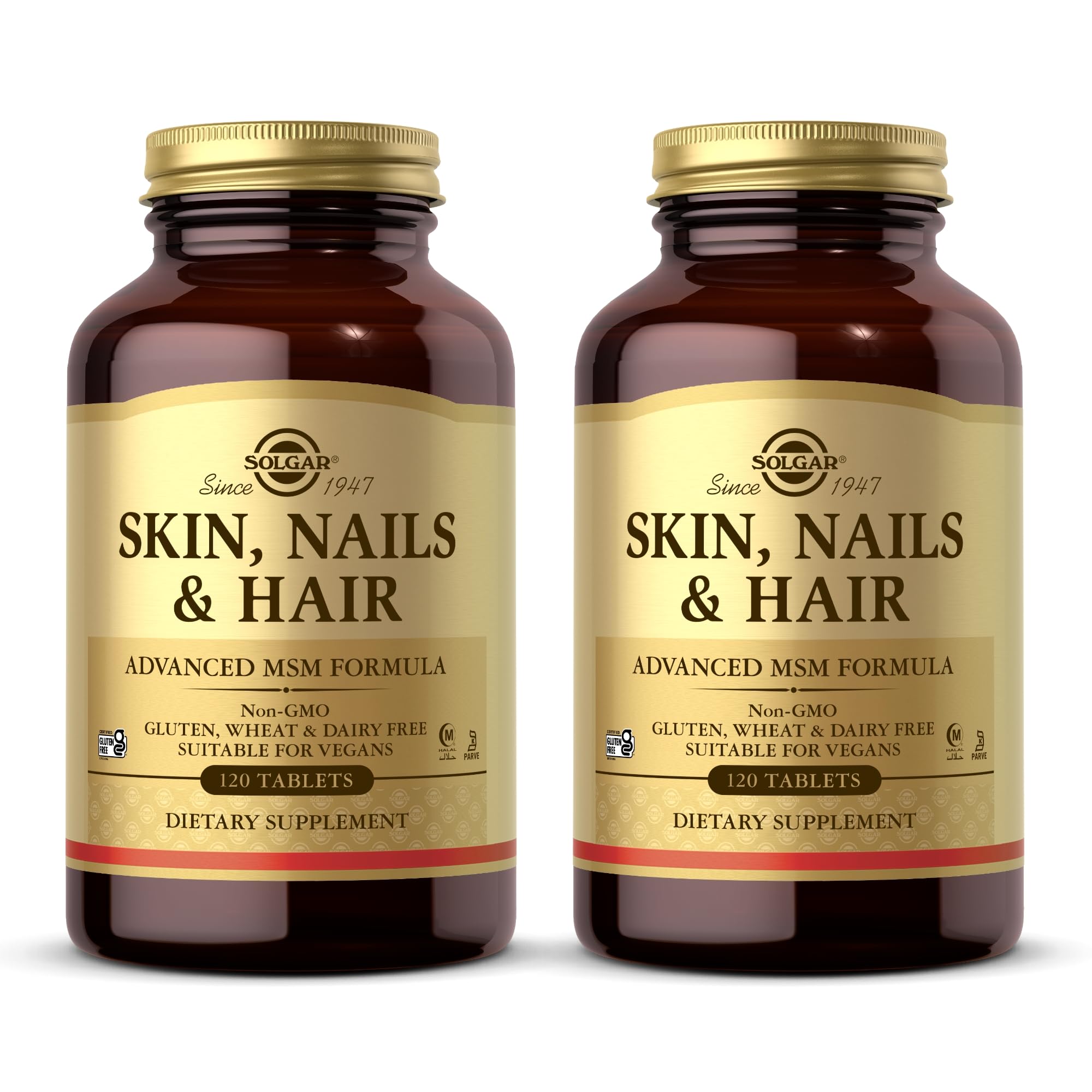 Solgar Skin, Nails & Hair - 120 Tablets, Pack of 2 - Advanced MSM Formula - Non GMO, Vegan, Gluten & Dairy Free - 120 Total Servings