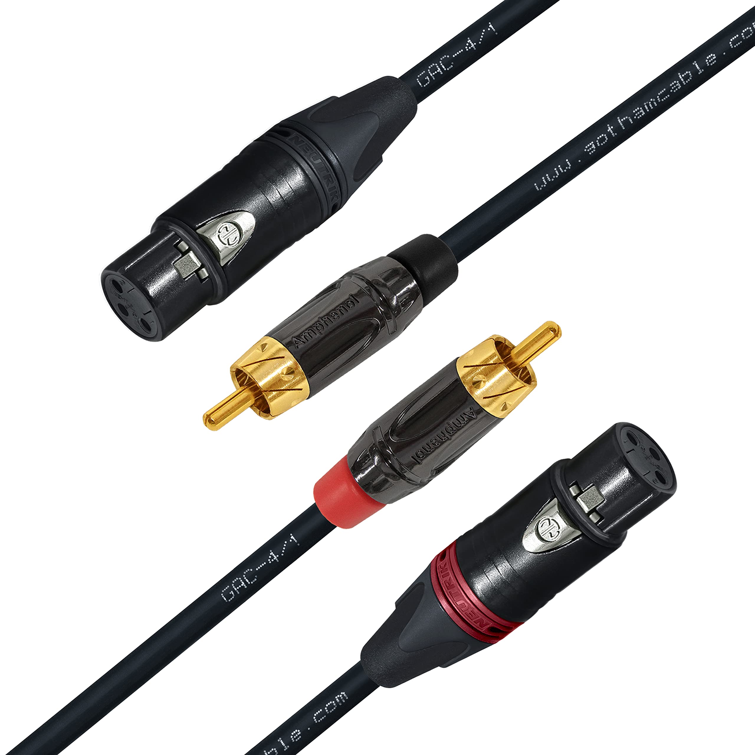 WORLDS BEST CABLES 2 Foot - RCA to XLR (Female) Cable Pair – Gotham GAC-4/1 (Black) Star-Quad Audio Interconnect Cable & Amphenol ACPL RCA & Neutrik Female XLR Gold Plugs - CUSTOM MADE