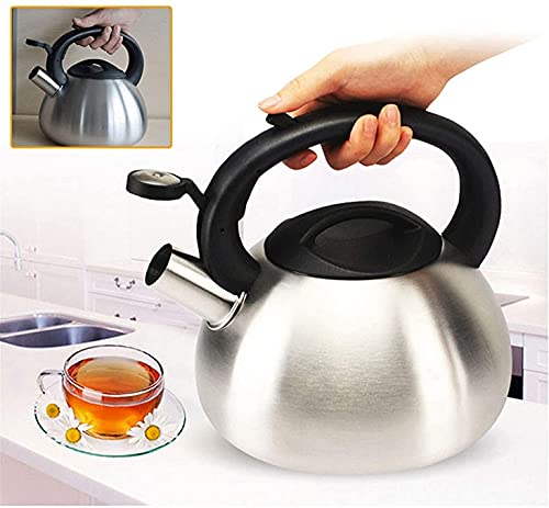 Stove Top Whistling Tea Kettle Stove Top Whistle Kettle Stainless Steel Kettle with Cold Ergonomic Handle and Straight Down Nozzle Stainless Steel Teakettle