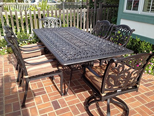 Theworldofpatio Mandalay Cast Aluminum Powder Coated 7pc Outdoor Patio Dining Set with 44"x84" Rectangle Table - Antique Bronze