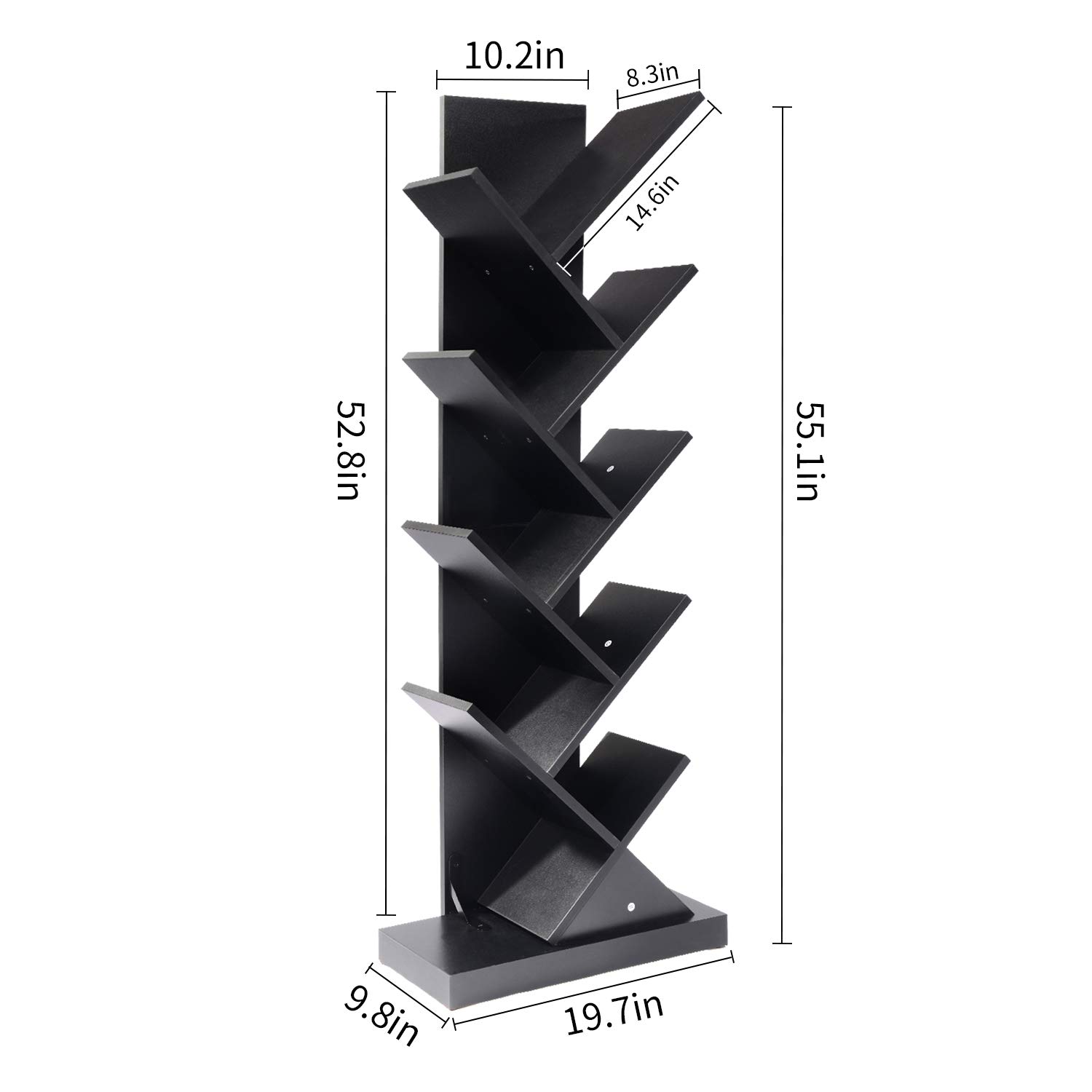 Wood Bookshelf Narrow Tall Tree Bookshelf Black Modern Open Wooden Bookcase Book Shelf Bookcases and Book Shelves