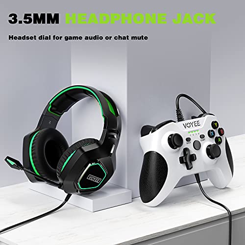 VOYEE Xbox One Controller, Wired Controller Compatible with Xbox One/X/S/PC Windows 11/10/8/7 with Headphone Jack/Double Shock - White
