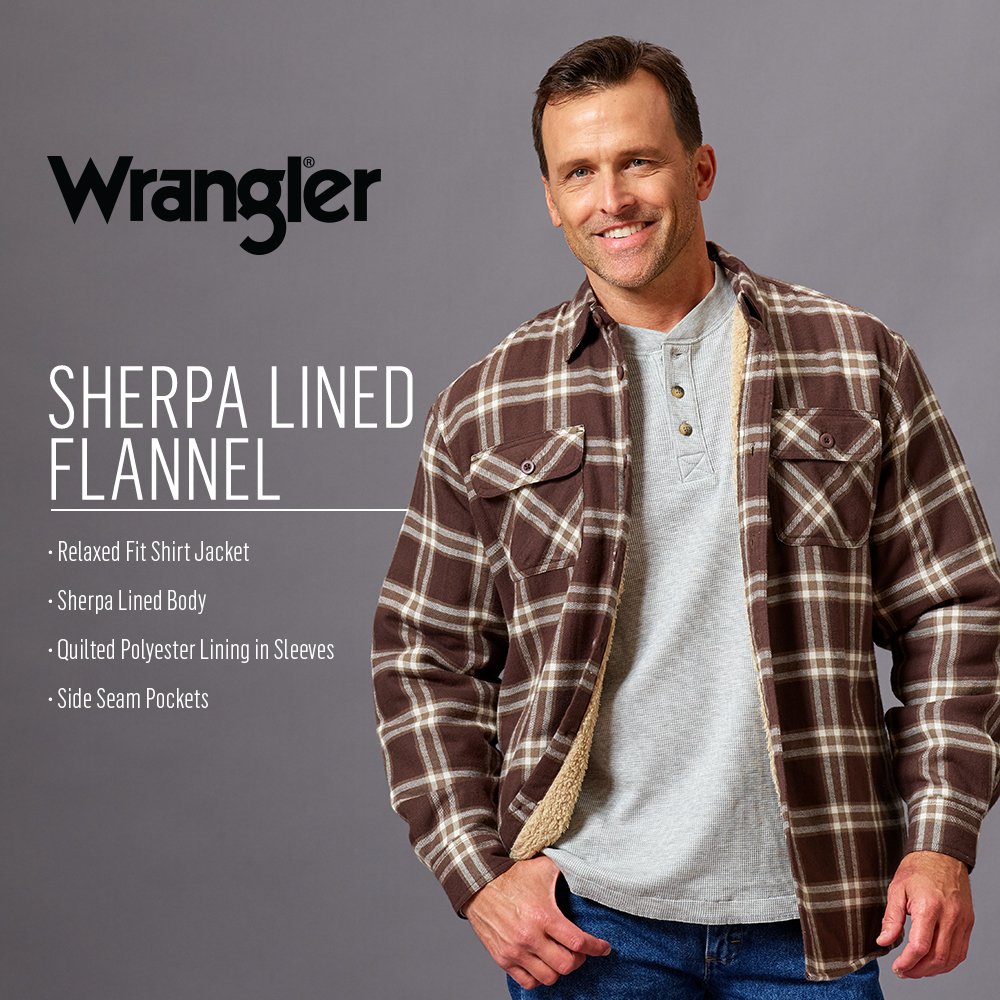 Wrangler Authentics Men's Long Sleeve Sherpa Lined Shirt Jacket, Red Buffalo, X-Large