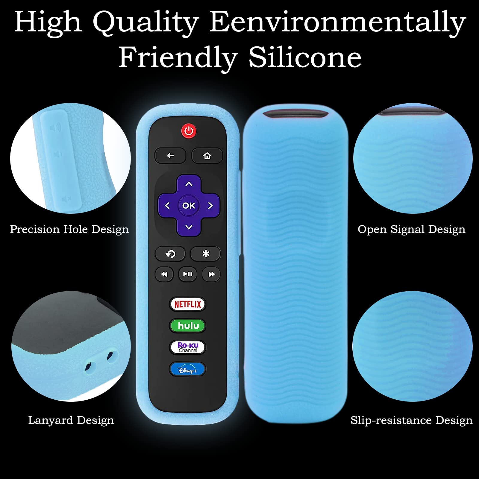 Silicone Protective Controller Sleeve for Roku | TCL Hisense Roku Remote Case Universal for Onn Roku TV Remote Cover with Tracker,Glow in The Dark