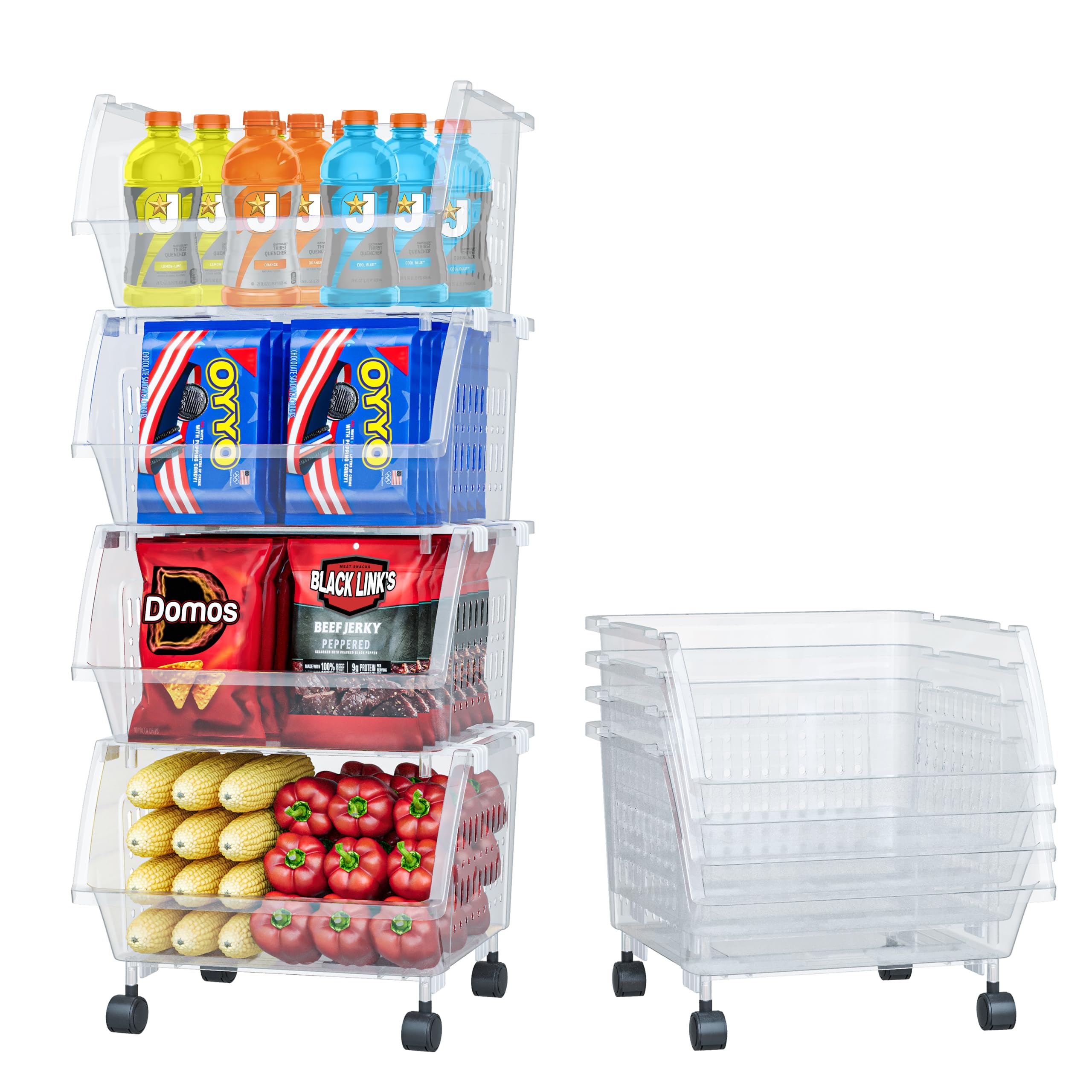 Skywin Plastic Stackable Storage Bins Clear - 4 Pack Large Open Front Storage Bins For Toy Organizers and Storage Bins For Pantry, Kitchen, and Bathroom Essentials