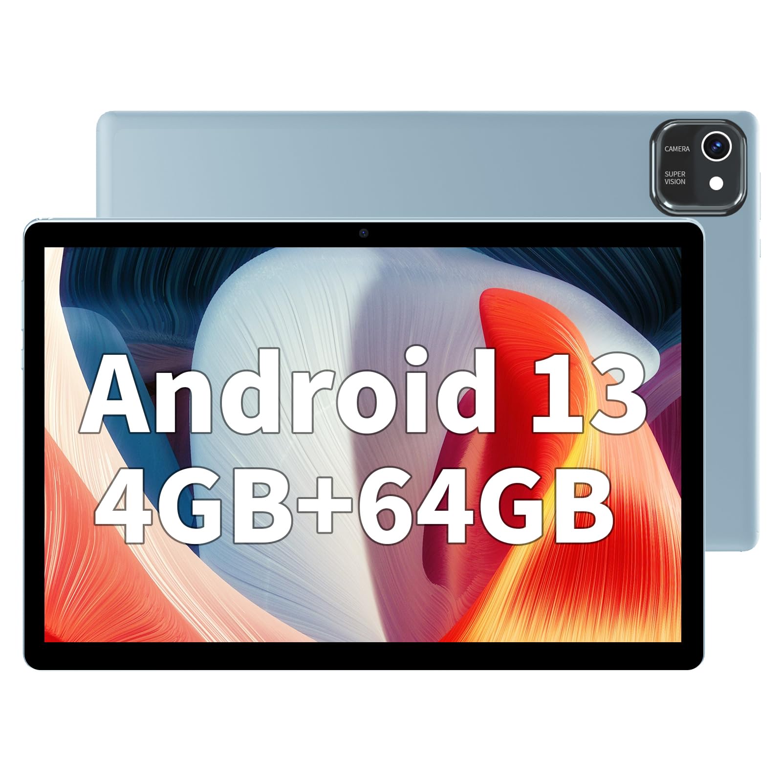 WXUNJA Android 13 Tablets, 10.1 Inch Tablet 64GB ROM 4GB (2GB+2GB) RAM Quad-Core Processor 6000mAh Battery, 1280x800 IPS HD Touchscreen 5MP+8MP Camera, Bluetooth,WiFi GPS FM (Blue)