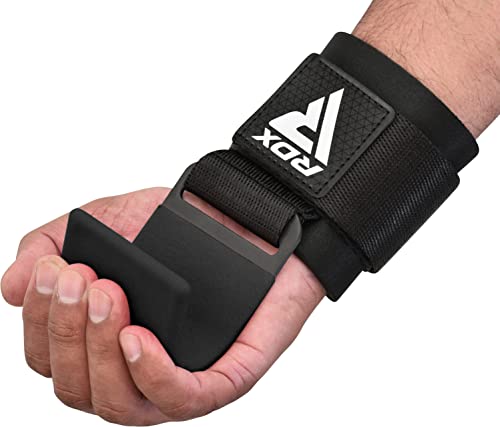 RDX Weight Lifting Hooks Straps Pair, Non-Slip Rubber Coated Grip, 8mm Neoprene Padded Wrist Wrap Support Powerlifting Deadlift Pull Up Fitness Strength Training, Gym Bodybuilding Workout, Men Women