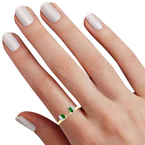 THE JEWEL ZONE White Natural Diamond & Emerald Enhancer Guard Wrap Wedding Ring in 14k Two Tone Yellow Gold Over Sterling Silver (1/6 Cttw)