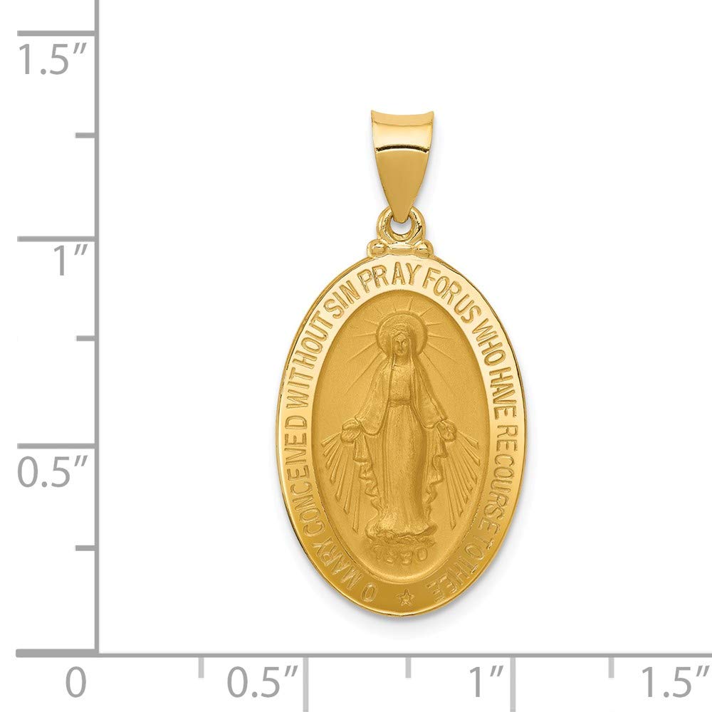 Solid 14k Yellow Gold Virgin Mary Pray for Us Charm Miracle Medal Oval Pendant (33mm x 17mm)