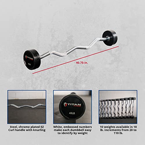 Titan Fitness EZ Curl Rubber Fixed Barbell 40 lb.