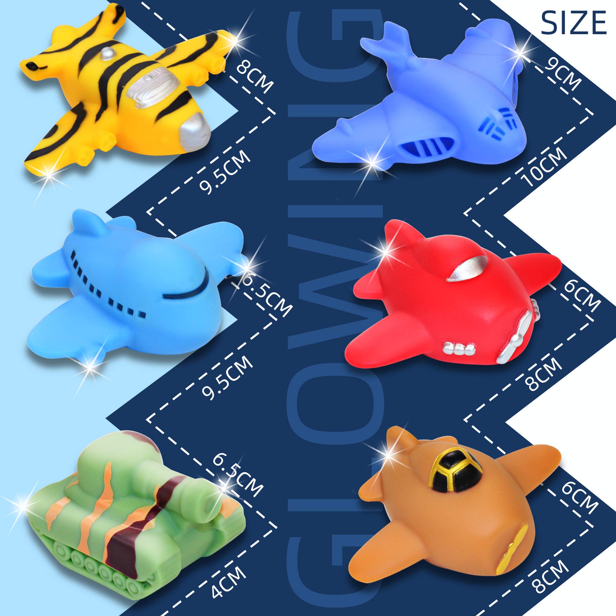 yoliyogo Floating Plane Toy with Auto Flashing Airplane and Tank Model Bath Floaties Play Set 6 pcs