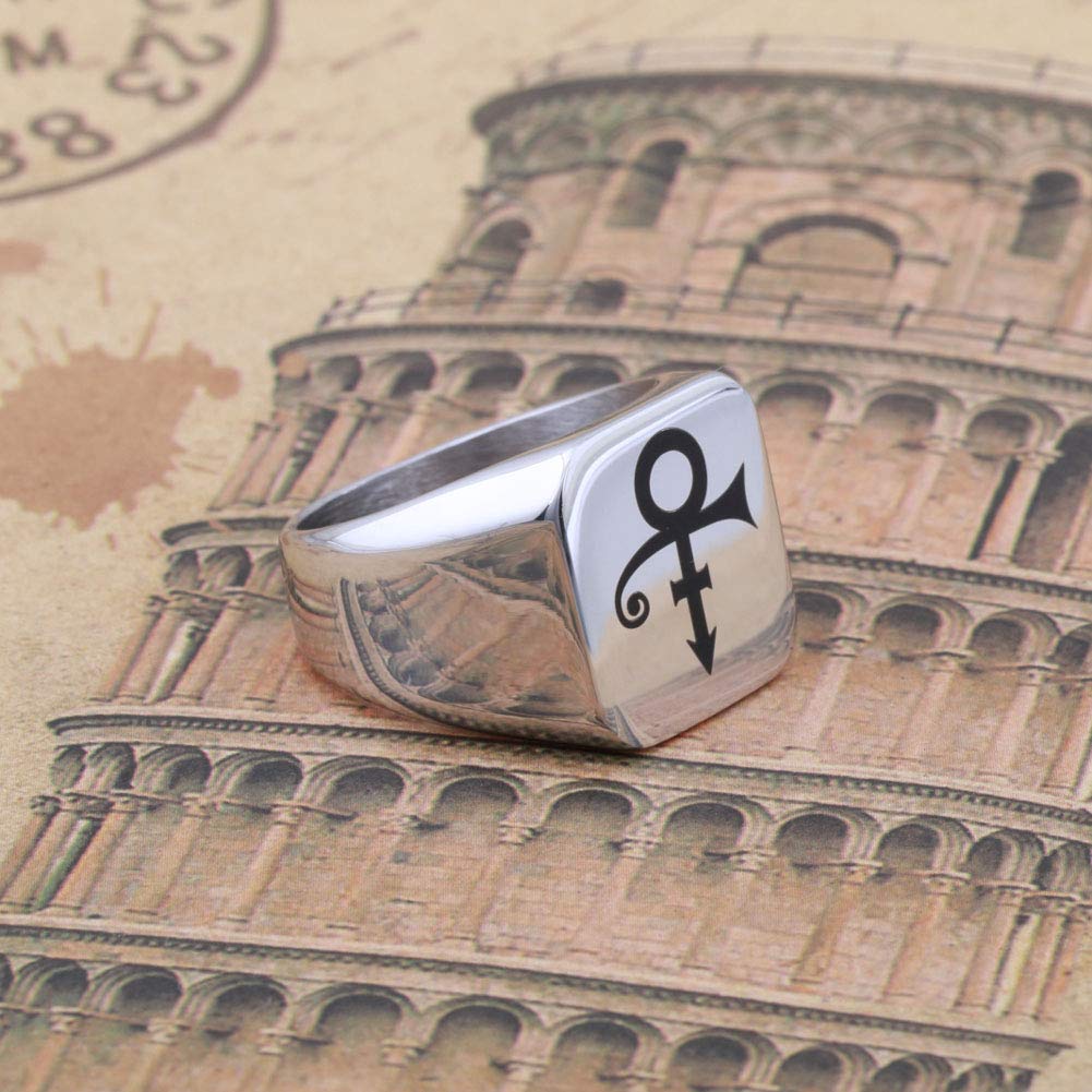 Womens Silver Prince Tribute Love Stainless Steel Engraved Symbol Ring