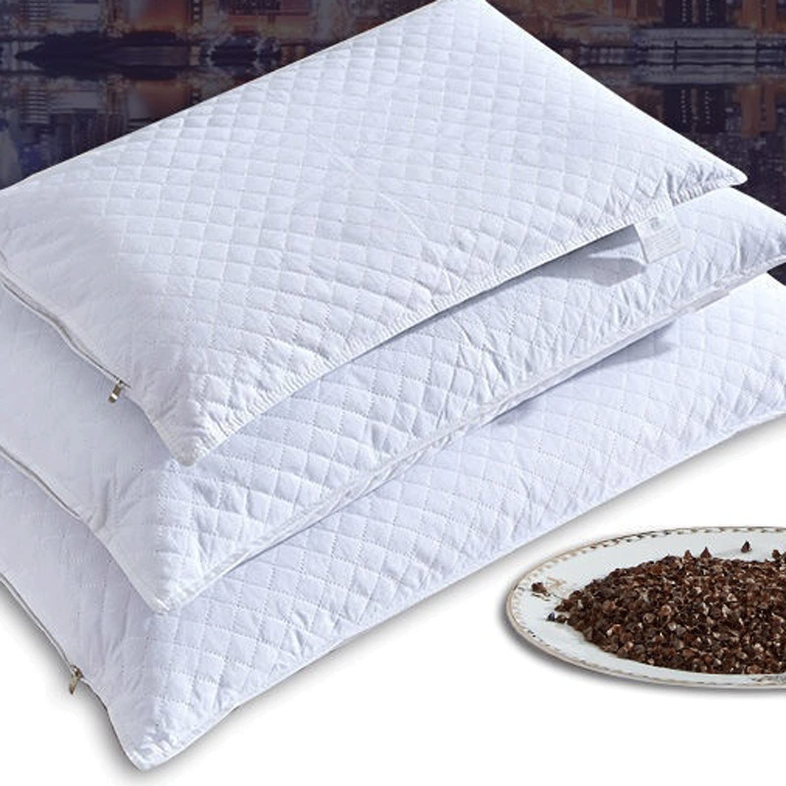 VENYAA Lumbar Support Pillow Bedding Pillow Neck Protection Pillows Geometric Plaid Shaped Buckwheat Husk Filling Cushion for Home/Office Nap Sleeping