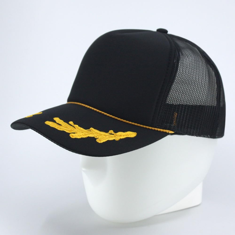 The Vintage Year High Crown Foam Mesh Camouflage Oak Leaves Captain Trucker Hat Baseball Cap (Black/Gold)