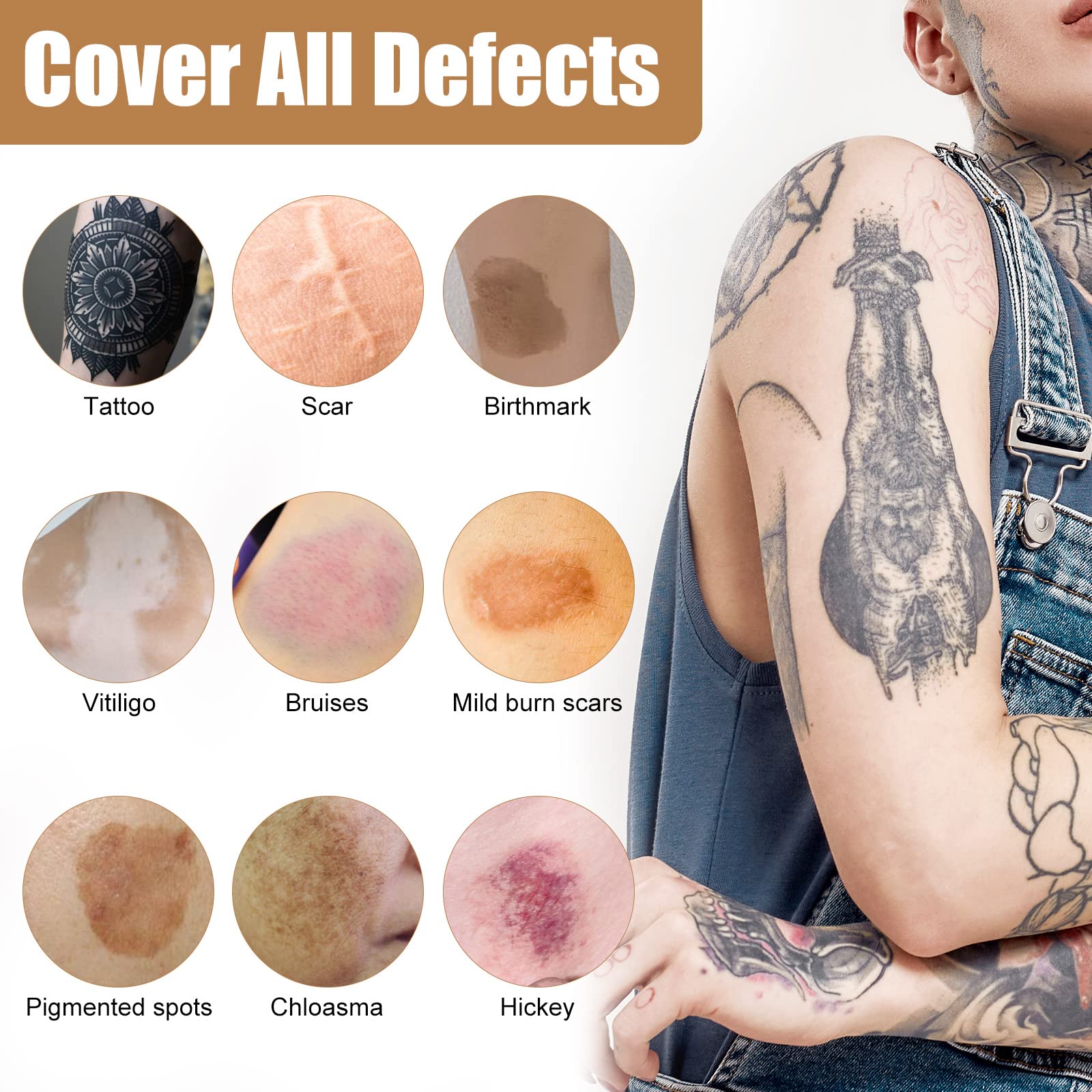 Tattoo Cover Up, Tattoo Concealer for Dark Spots, Scars, Vitiligo, and More, a Set of 2 Colors, Long Lasting & Waterproof