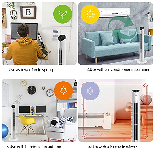 WANAI Tower Fan Oscillating Fan with Remote Portable Quiet Stand Up Fan 3 Speed Sleep Mode 15-Hour Timer LED Display 42-Inch Suitable for Children Bedroom and Office Use