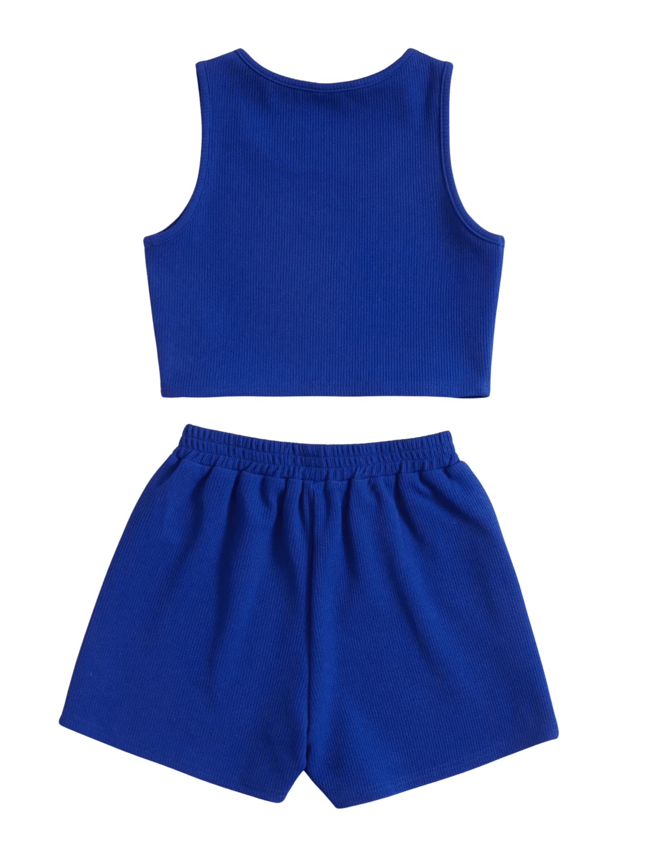 Verdusa Girl's 2 Piece Tracksuit Sets Workout Crop Tank Top and Short Sets Blue 11-12Y