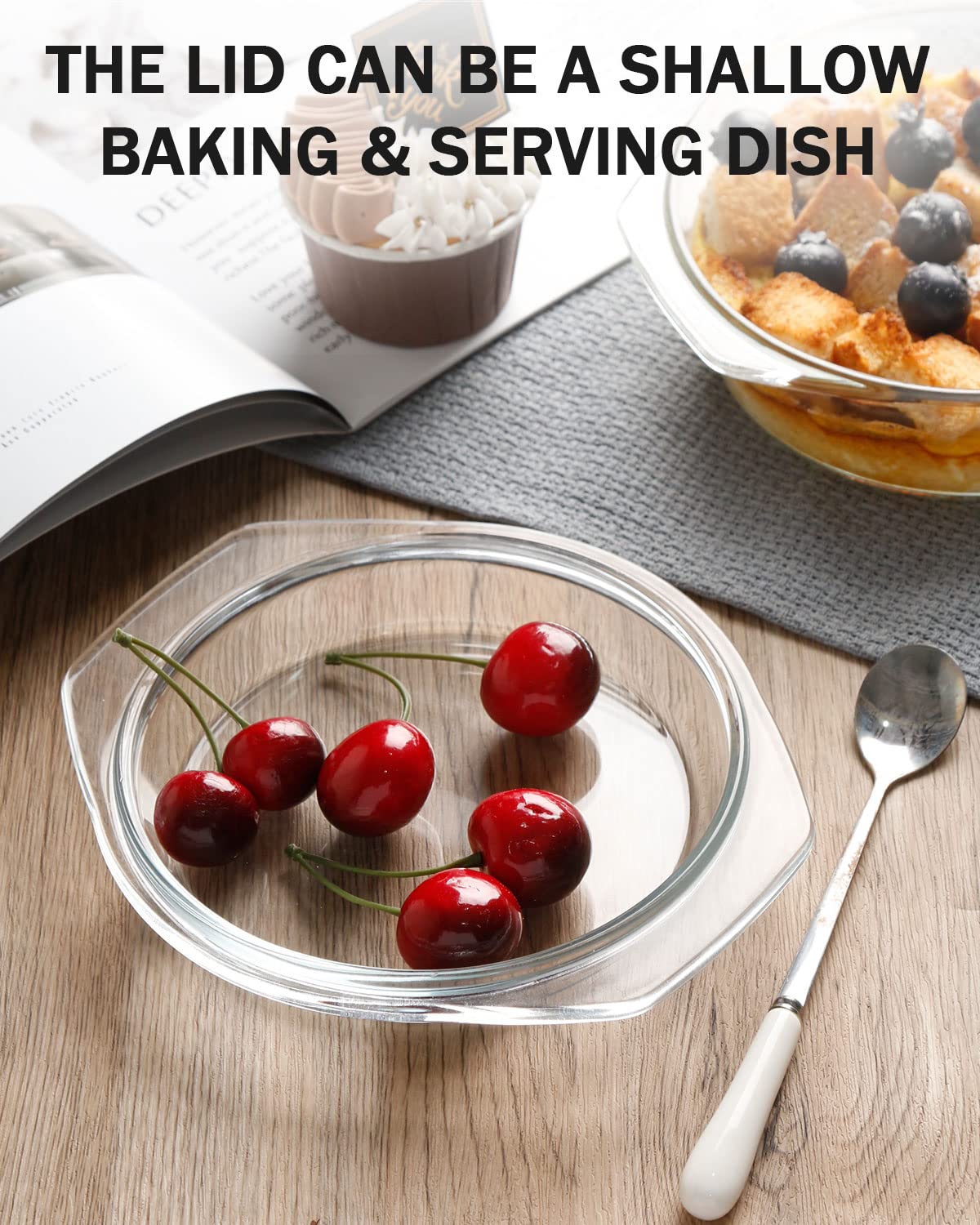 ZYER Small Glass Casserole Dish With Glass Lid Round Glass Microwave Safe Bowls with Lids, Glass Microwavable Bowls (0.65L)