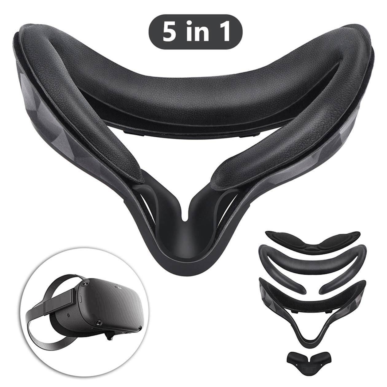 VR Facial Interface Bracket & PU Leather Foam Face Cover Pad Replacement & Anti-Leakage Nose Pad & Protective Lens Cover Comfort 5In1 Set Accessories for Oculus Quest 1 (Not Fit Quest 2)