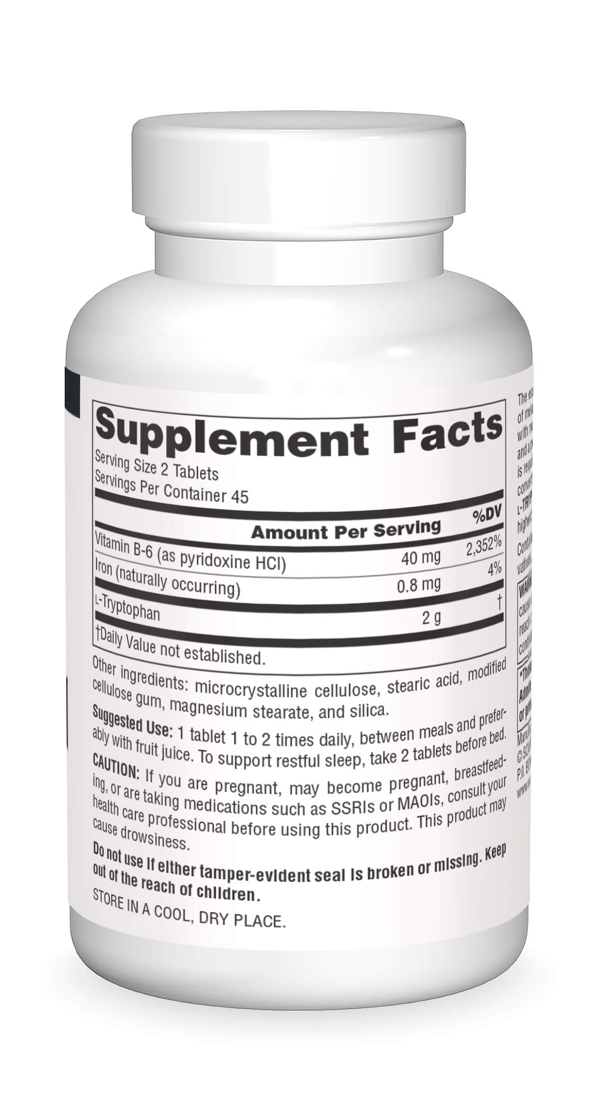 Source Naturals L-Tryptophan with Vitamin B-6 1000 mg Support Mood, Relaxation And Sleep - 90 Tablets
