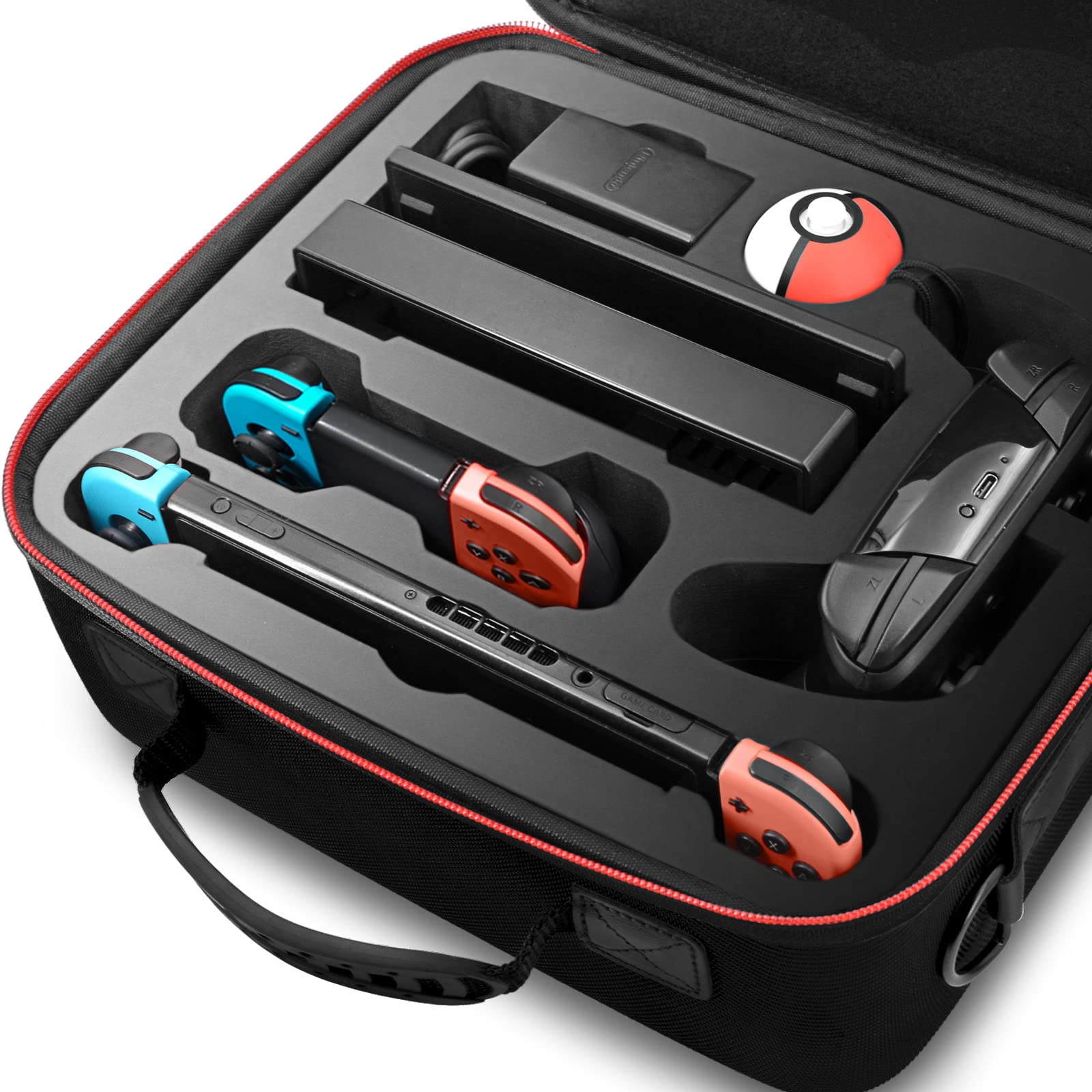 VORI Carrying Case for Nintendo Switch/Switch OLED Model (2021), Hard Travel Storage Protective Case with Handle and Shoulder Strap for Pro Controller, Poke Ball Plus and Switch Accessories, Black