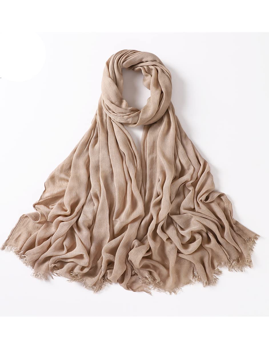 Txameru Hijab for Women Hijab Scarf Muslim Rayon Crinkle Hijab with Fringe Edge (Camel)