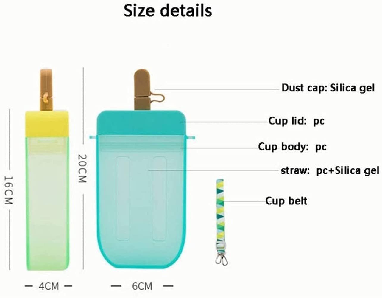 Vwey Cute Water Bottles with Straws, Creative Ice Cream Plastic Popsicle Drink Bottles, BPA Free Transparent Jug, Adjustable Shoulder Strap, for Outdoor Camping Sports Travel, 10 oz (Pink)