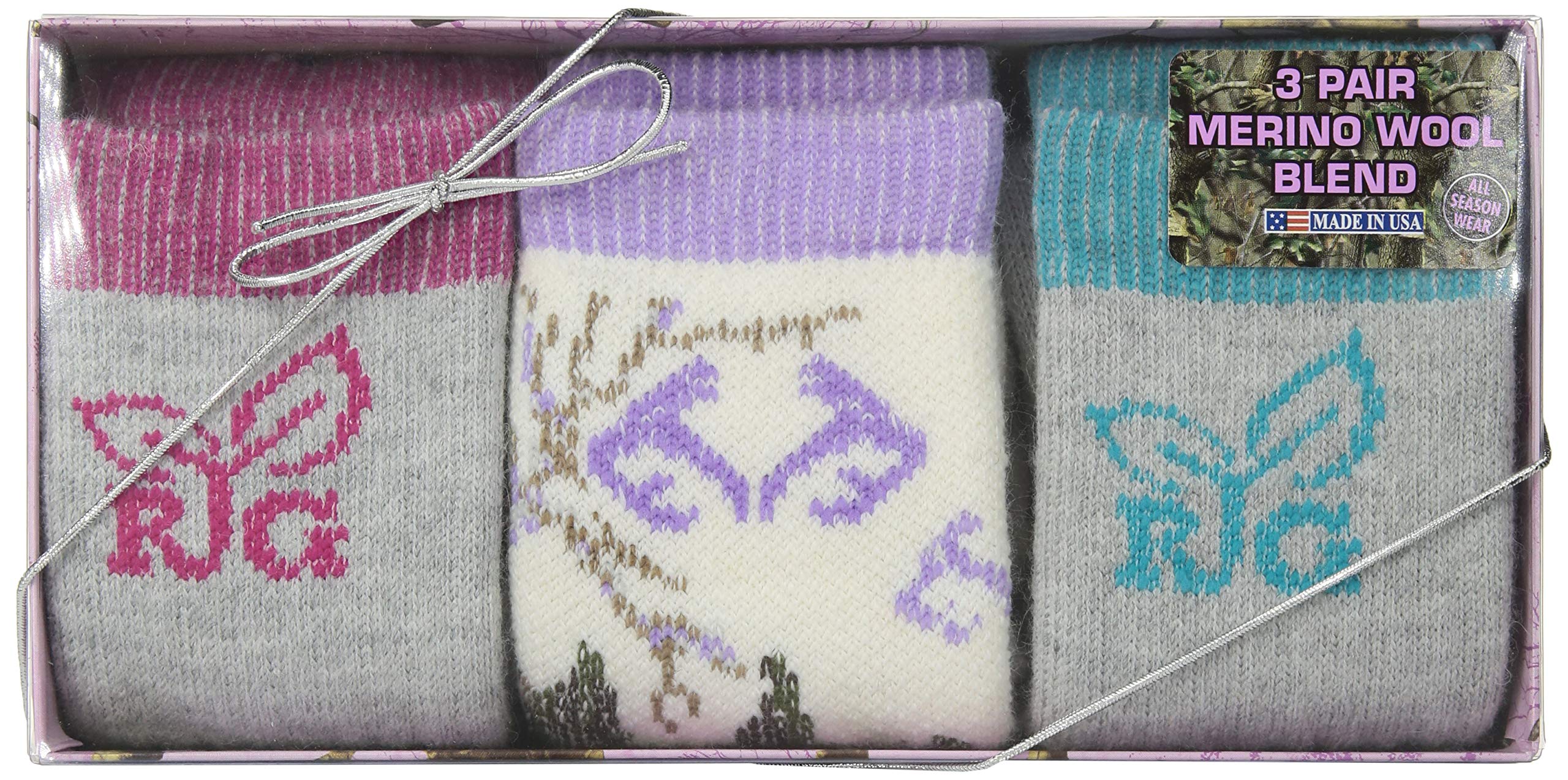 Realtree Girl's Mid Calf Socks Gift Box (3-Pair Pack) Assorted, Small