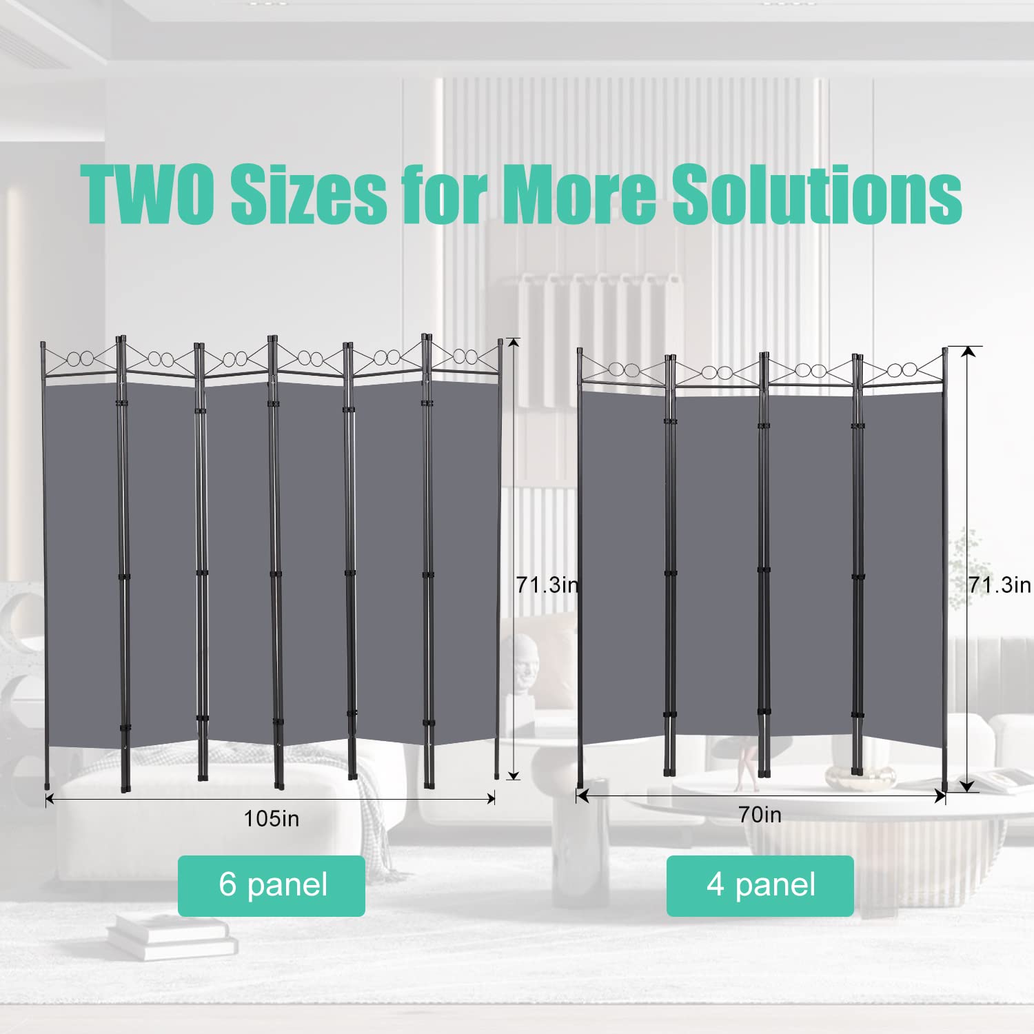 Room Divider 4 Panel Tall Room Dividers and Folding Privacy Screens, 6 Ft Indoor Divider Room Fabric Panel W/Matel Frame, Freestanding Wall Divider Screen, Partition Room Dividers for Office, Dorm