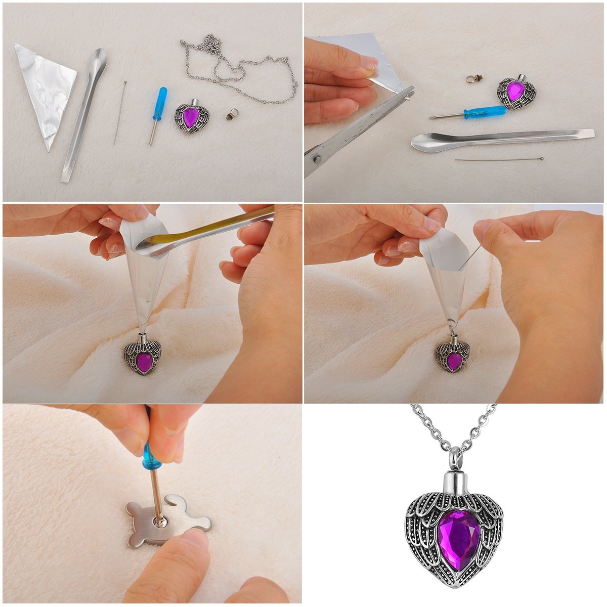 Valyria Personalized Fingerprint Jewelry Polished Blank Stamp Charm Urn Pendant Necklace Memorial Ash Keepsake(Fingerprint with Engraving)