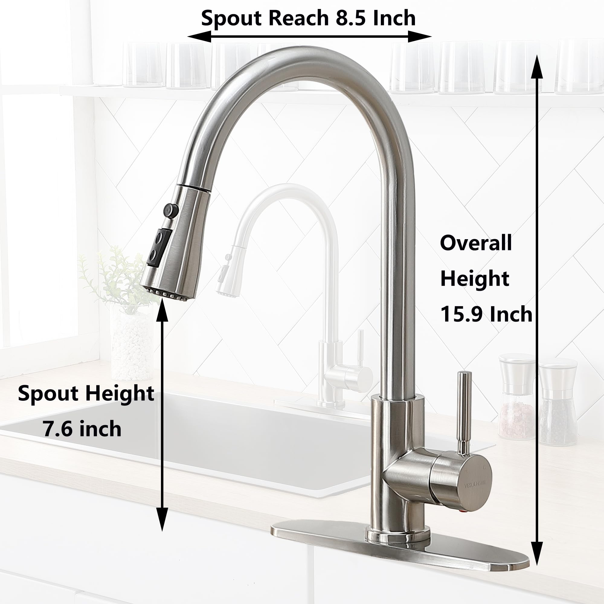 Ufaucet Brushed Nickel Kitchen Faucet with Pull Down Sprayer, High Arc Single Hole Kitchen Sink Faucet with Sprayer, Pull Out Commercial Modern Stainless Steel Kitchen Faucets