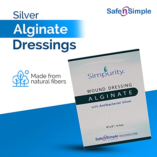 Silver Calcium Alginate Wound Dressing - Simpurity - 2"x 2" - Silver Dressing for Wound Care - Non-Stick Calcium Alginate Pads with Silver - Safe n' Simple Wound Care Products