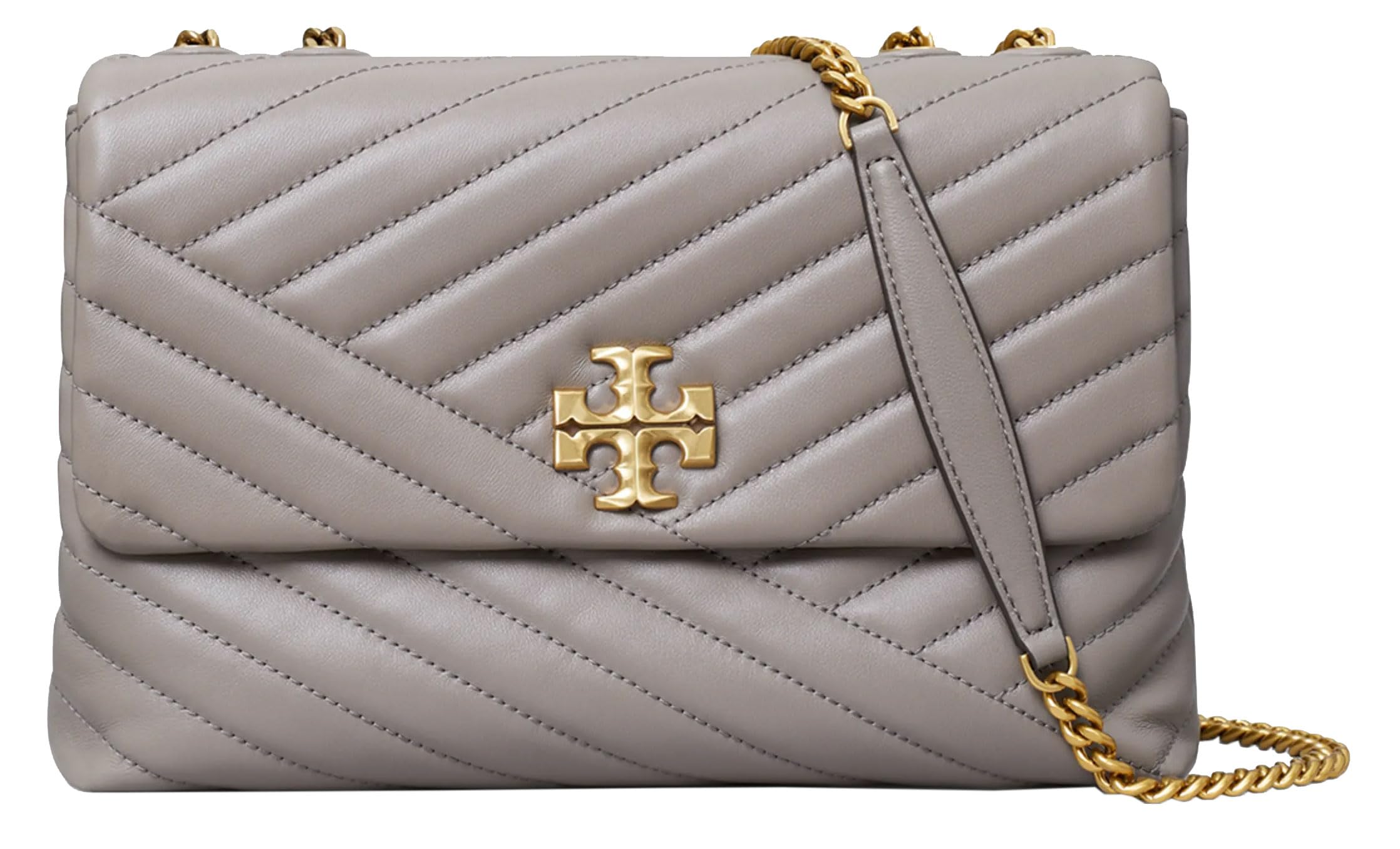 Tory Burch Women's Kira Chevron Convertible Shoulder Bag Gray Heron Leather Handbag