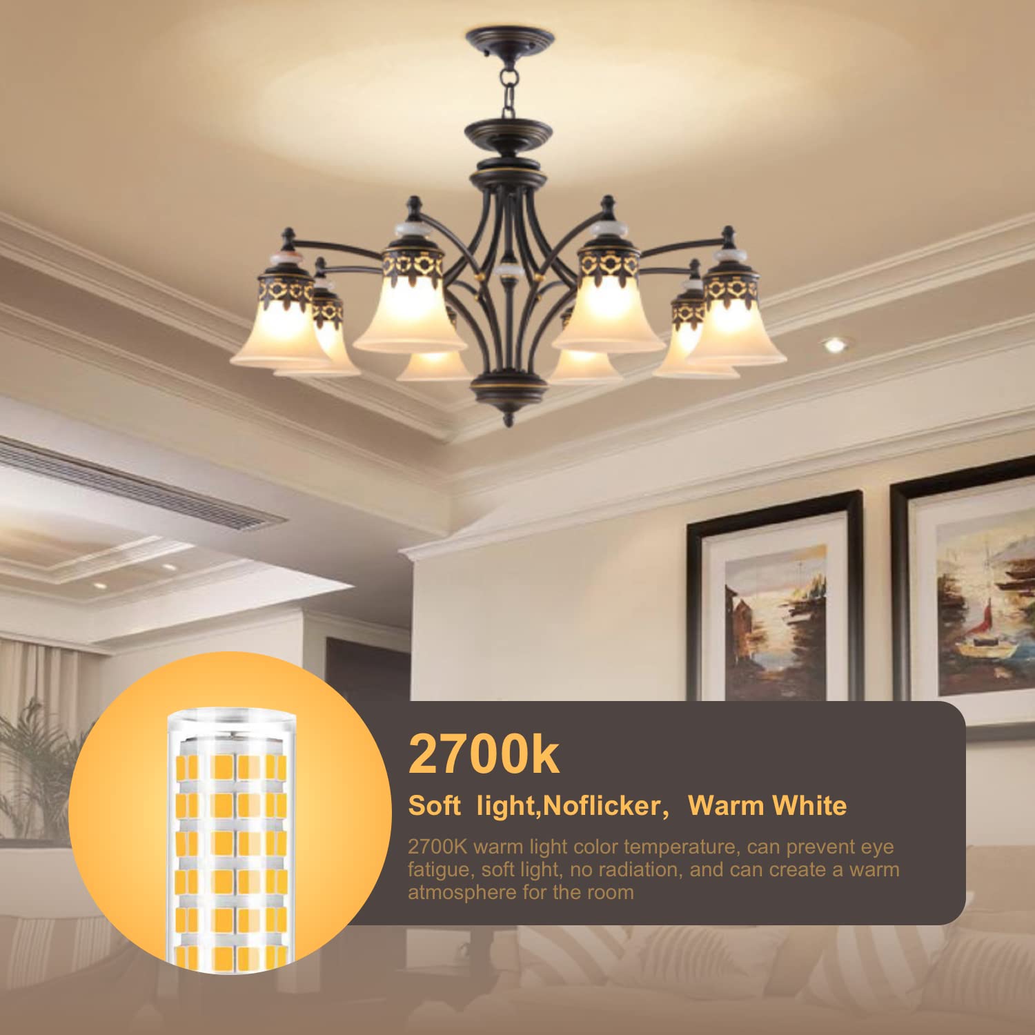 WNJACO G9 LED Bulb 4.5W Equivalent to 50W 60W G9 Bi-pin Base LED Light Bulbs Dimmable Daylight White 2700K 360° Beam Angle No-Flicker AC120V CRI>82 Dimmable Warm White(5 Pack)