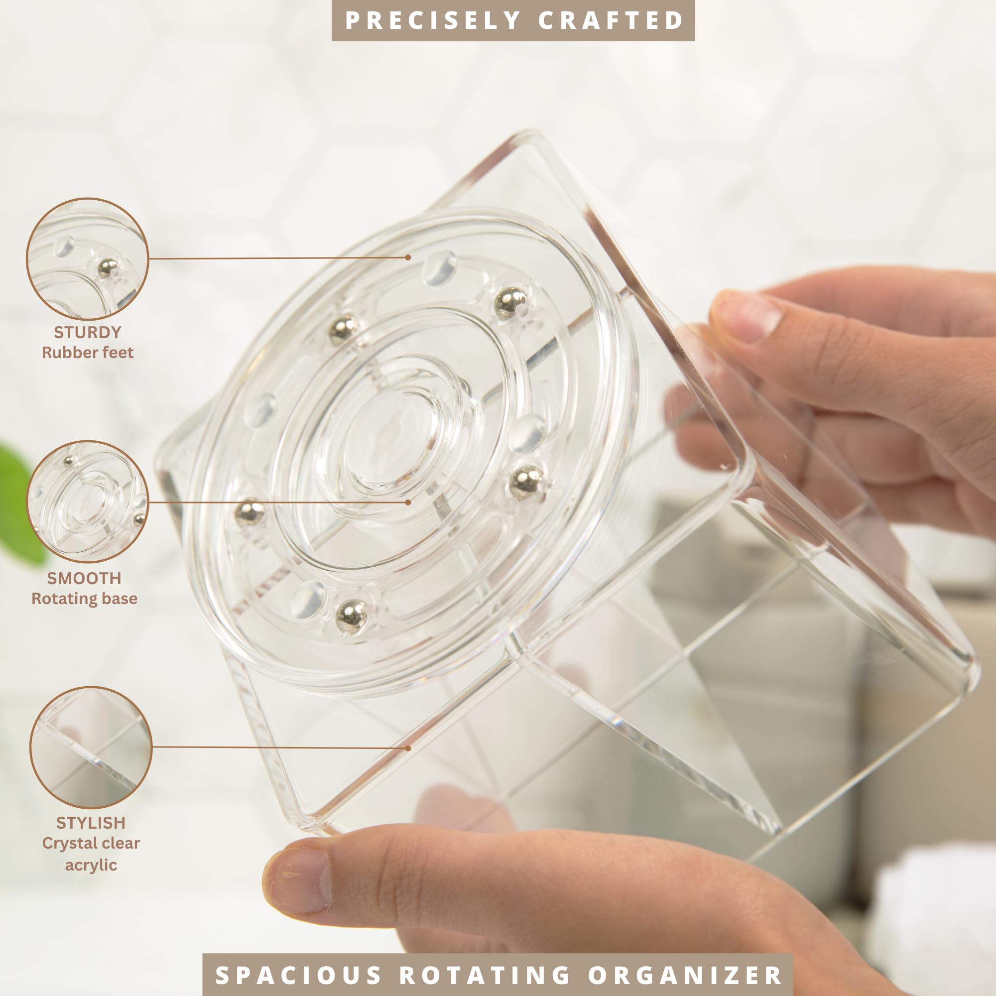 SESUMI Makeup Brush Holder Organizer – Rotating Makeup Organizer with 4 Compartments – Perfect for Beauty Tools, Stationery, Kitchen - Acrylic Makeup Brush Organizer – Multifunctional Pen Holder