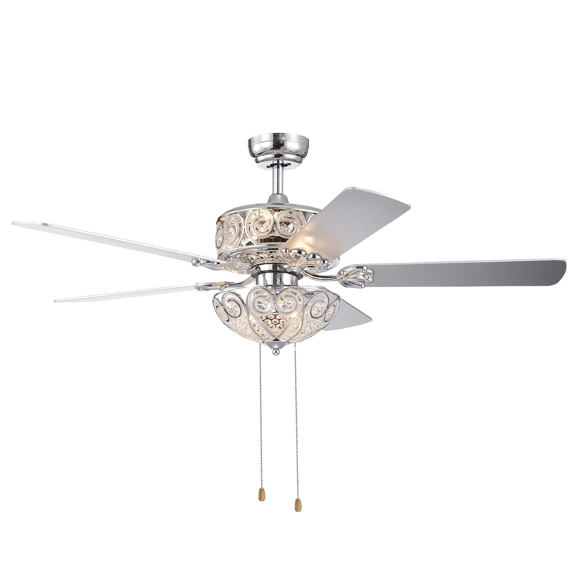 Warehouse of Tiffany Catalina Chrome-Finish 5-blade 52-inch Crystal Ceiling Fan Optional Remote (Incl. 2 Blade Colors)