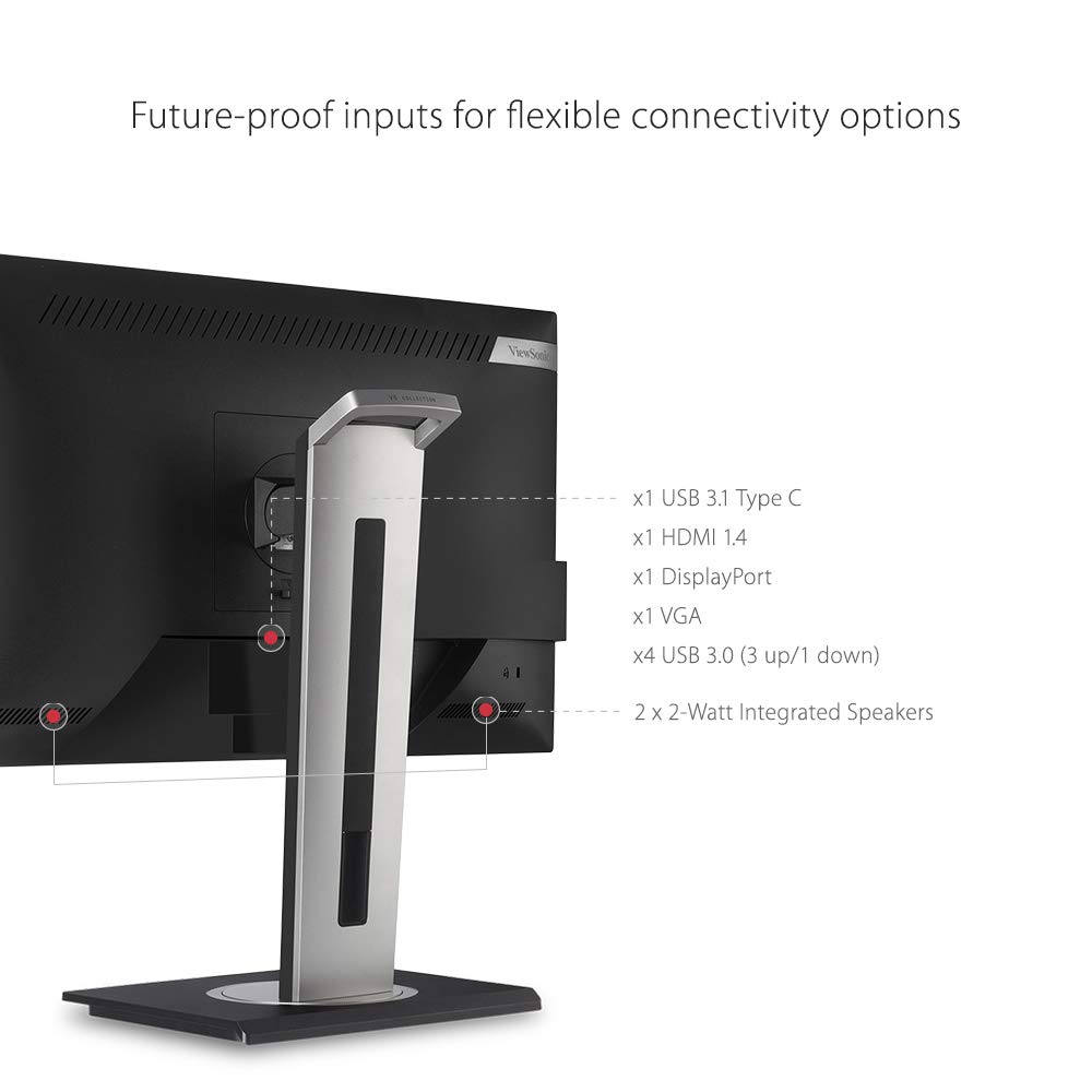 ViewSonic VG2755-2K 24 Inch IPS 1440p Monitor with USB C 3.1, HDMI, DisplayPort and 40 Degree Tilt Ergonomics for Home and Office,Black