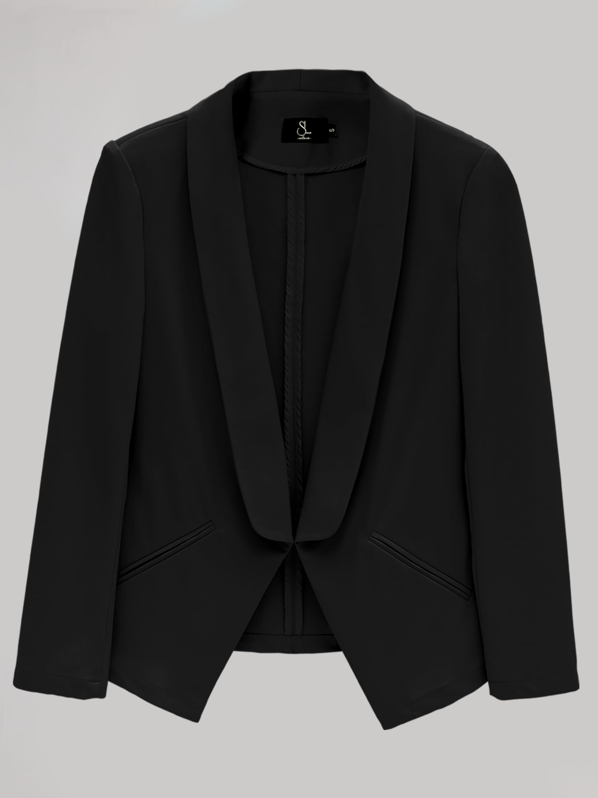 Sucolan Black Womens Cropped Blazer Jacket Business Casual Work Office Lightweight Long Sleeve Fitted Petite Dressy Ladies Blazers L