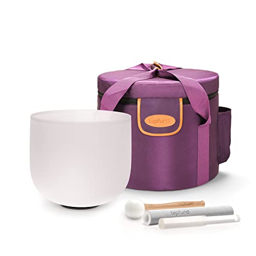 TOPFUND F Note Crystal Singing Bowl Heart Chakra 10 inch with Heavy Duty Carrying Case and Suede Mallet