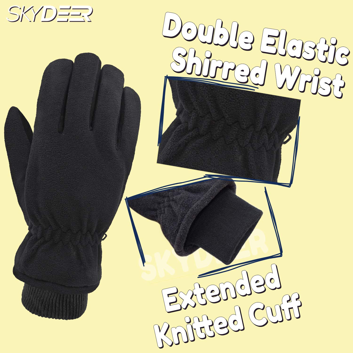 SKYDEER Winter Gloves with Premium Genuine Deerskin Suede Leather and Windproof Polar Fleece (SD8661KW/L)