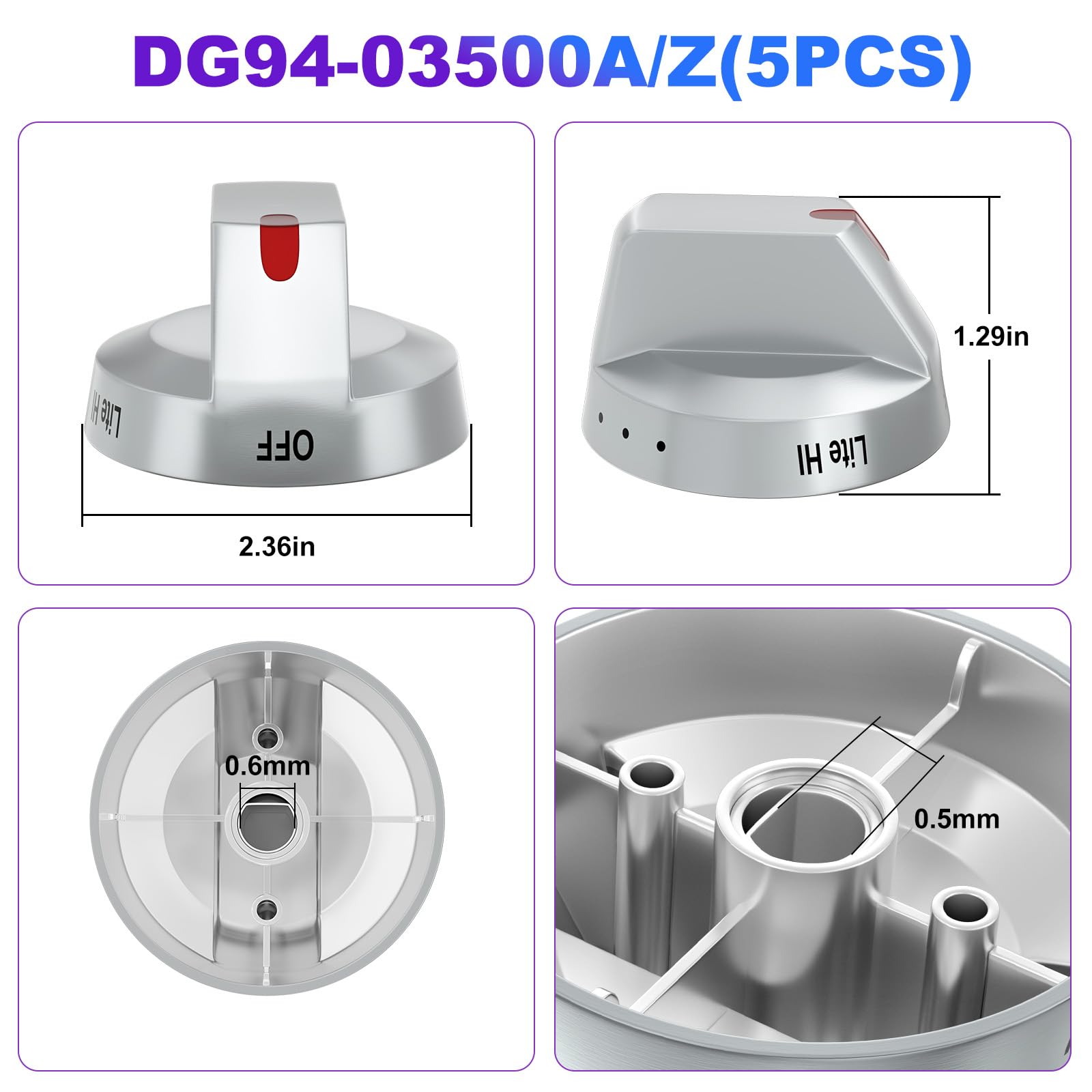 Upgrade DG94-03500U DG94-03500A/Z Samsung Knob for Samsung Gas Stove Knobs, Oven Knob Replacement Models NX60T8111SS NX60T8311SS NX60T8711SS/AA - 5 Pack