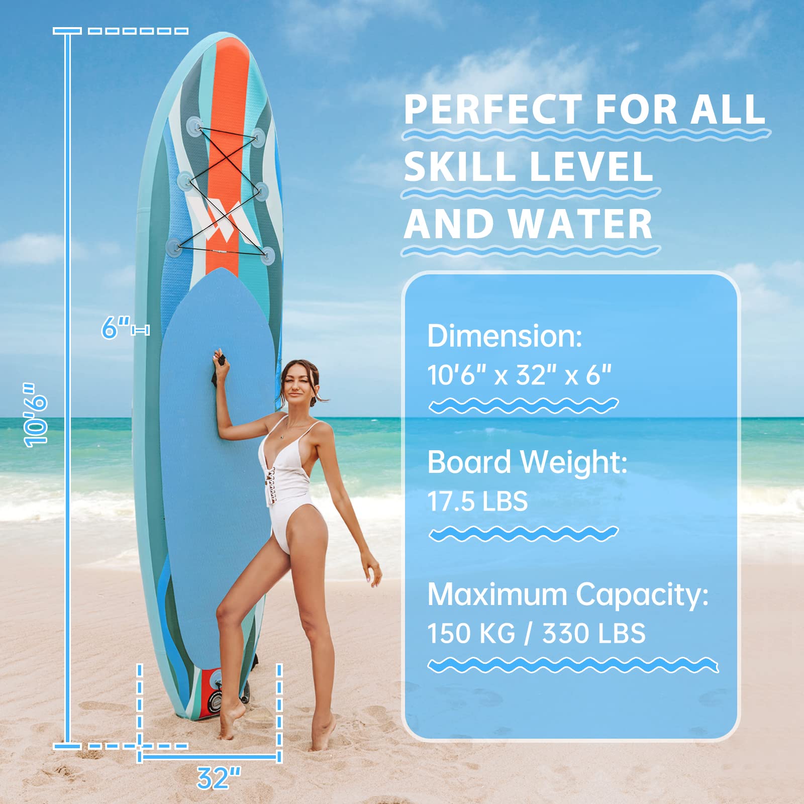 WOLF ARMOR Inflatable Stand Up Paddleboard with SUP Accessories&Backpack,Waterproof Bag,Adjustable Paddle, Removable Fin,Antislip Deck, Safety Leash, Hand Pump, Standing Boat for Youth and Adult