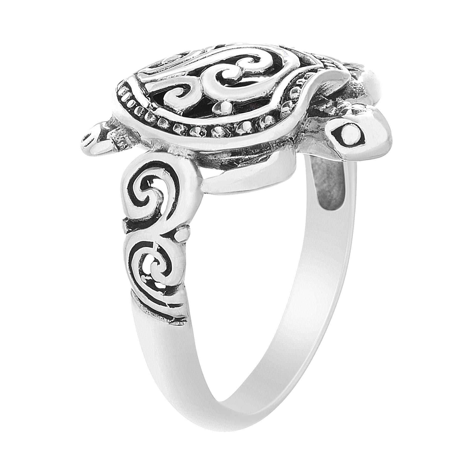 WILLOWBIRD Oxidized Sterling Silver Textured Animal Scrollwork Ring for Women (Sea Turtle Size 8)
