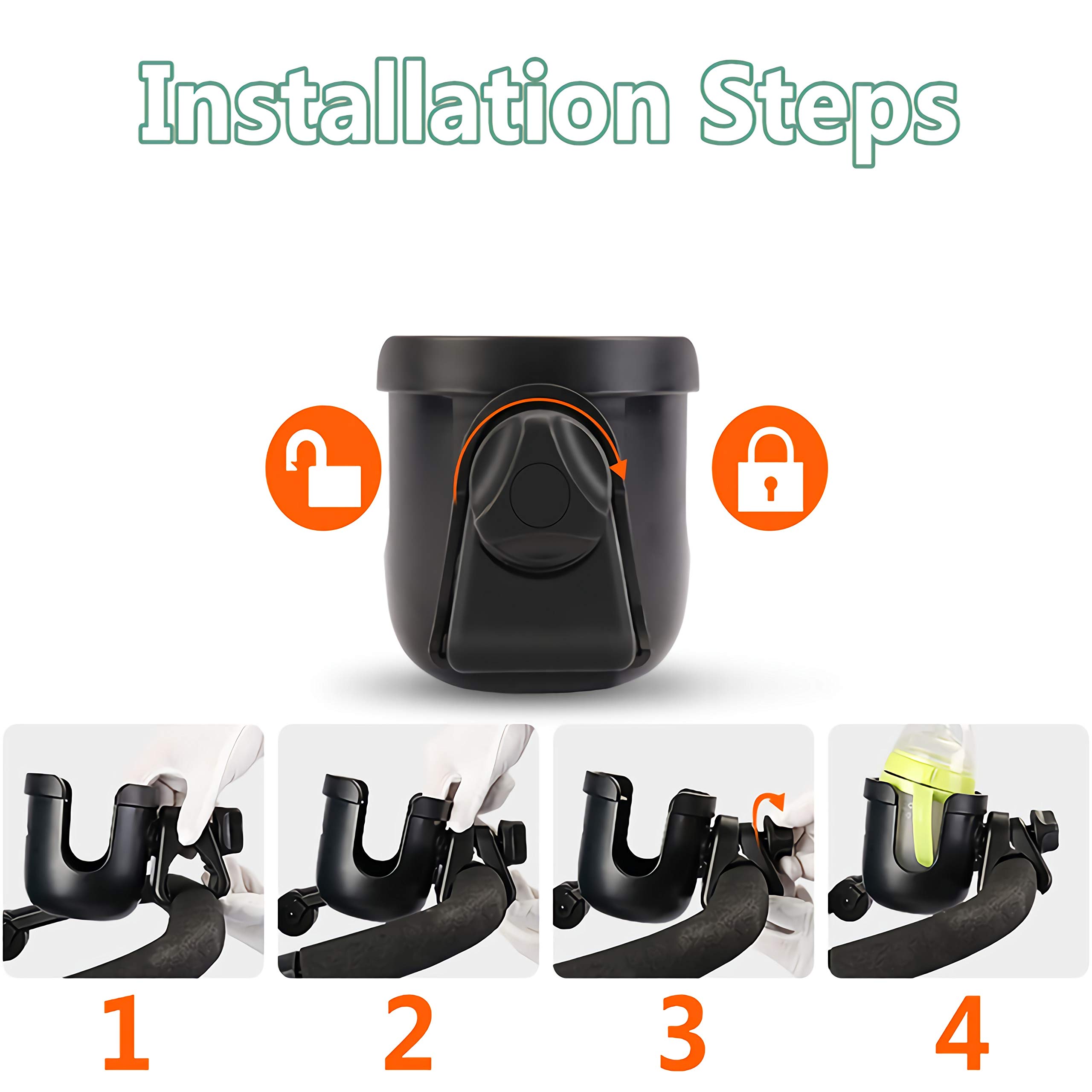 Universal Cup Holder with a Hook LANEYLI Stroller Cup Holder Bike Bottle Holder Large Caliber Designed 360 Degrees Rotation Fit for Baby Stroller, Bicycle, Wheelchair, Walker, Trolleys